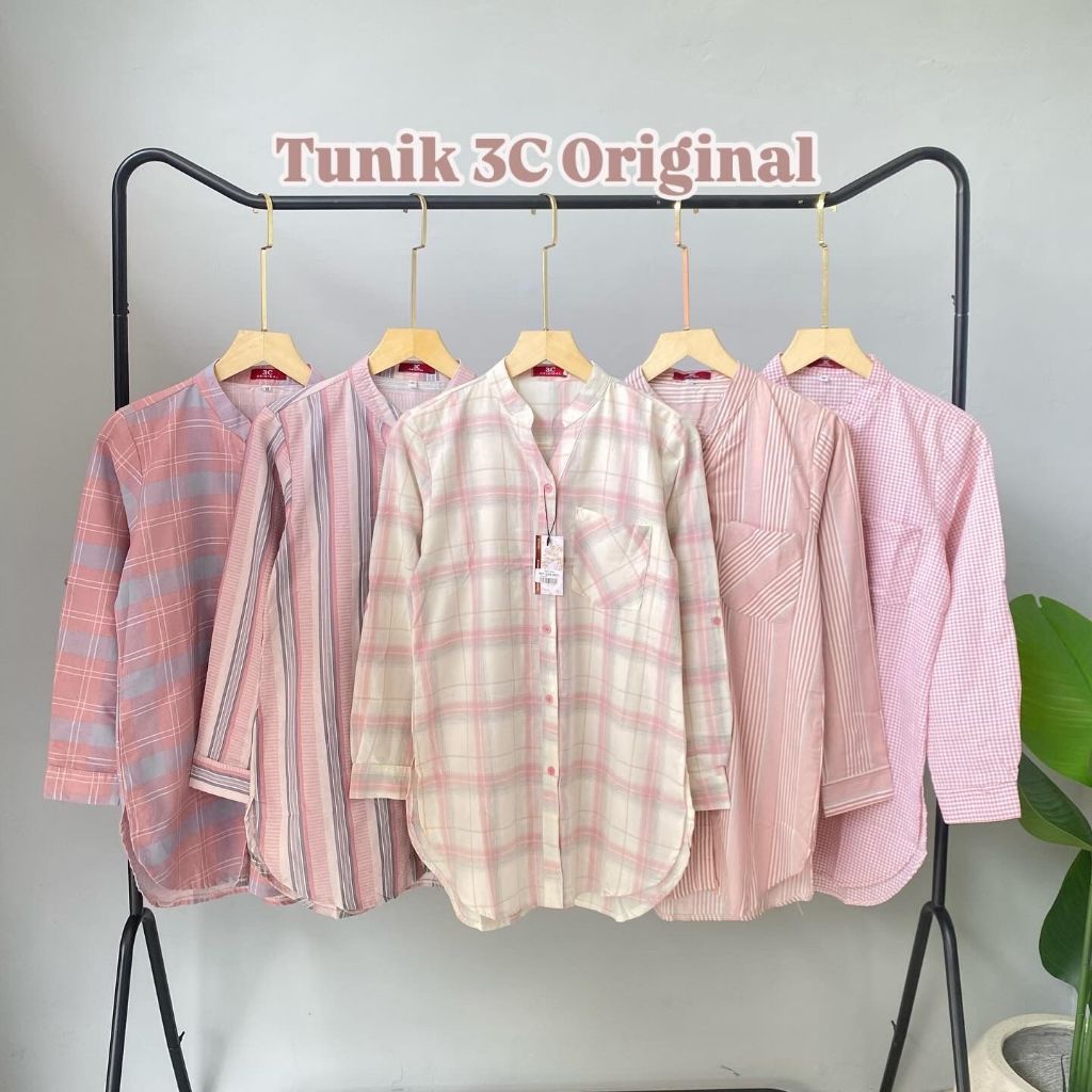Jual Blouse Tunik 3 C Original Salur Kotak Garis Gratis Ongkir | Shopee ...