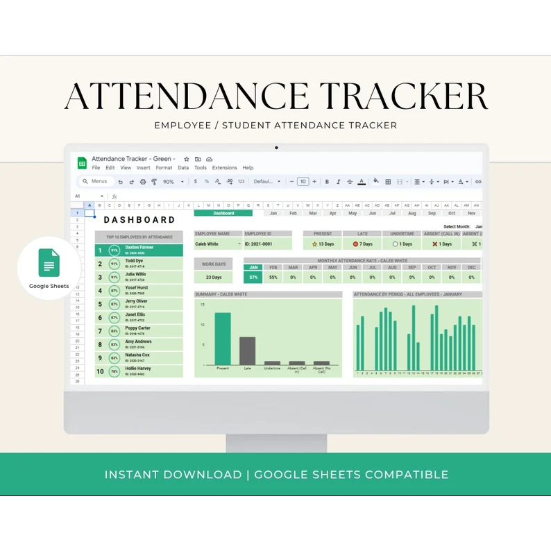 Jual [ID04]Google Sheets Attendance & Absent Tracker, Employee ...