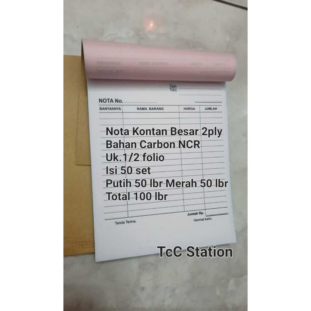 Jual Buku Nota Kontan Besar 1/2 folio 2 rangkap isi 100 lembar ( 50set ...