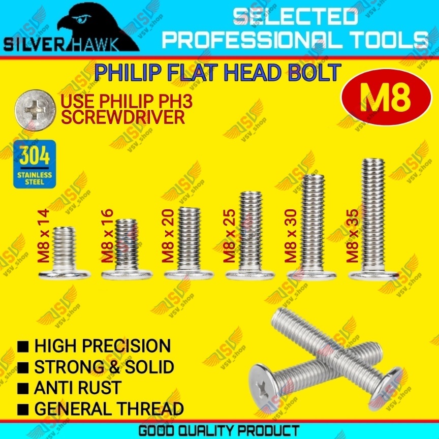 Jual Baut Kepala Rata M8 Stainless Steel SilverHawk Thin Flat Head Bolt Truss Head Bolt | Shopee ...