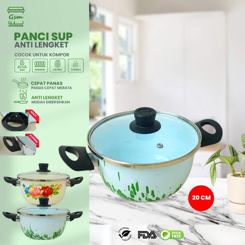Jual GSM Panci Sup Enamel 20cm + Tutup Motif Bunga / Motif Jadul Panci ...