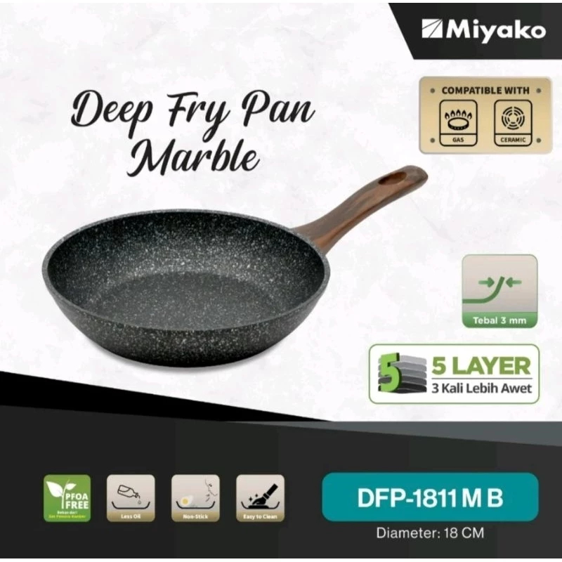 Jual MIYAKO : DEEP FRY PAN BLACK MARBLE / PENGGORENGAN ANTI LENGKET 18 - 28 CM | Shopee Indonesia