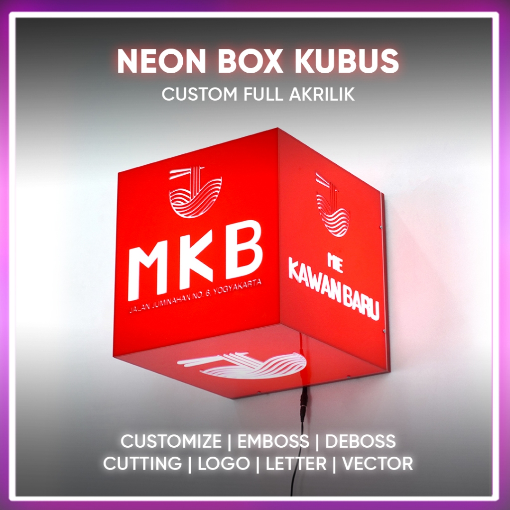 Jual 5 Muka Neon Box Kubus 50x50x50cm Full Akrilik Custom Huruf Timbul ...