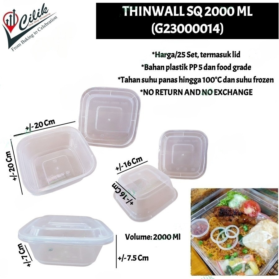 Jual thinwall+container+square+3000ml+2500ml+2000ml+1500ml+1000ml+250ml+150ml+120ml+kotak ...