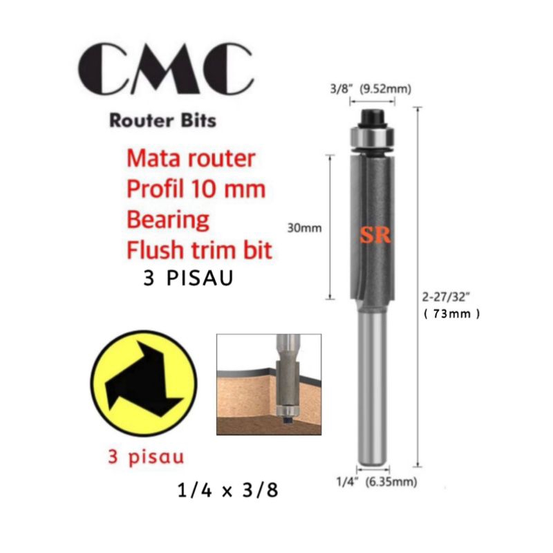 Jual Mata Router/ Profil 10 mm Roda (3 Mata Pisau) Laminate Flush ...
