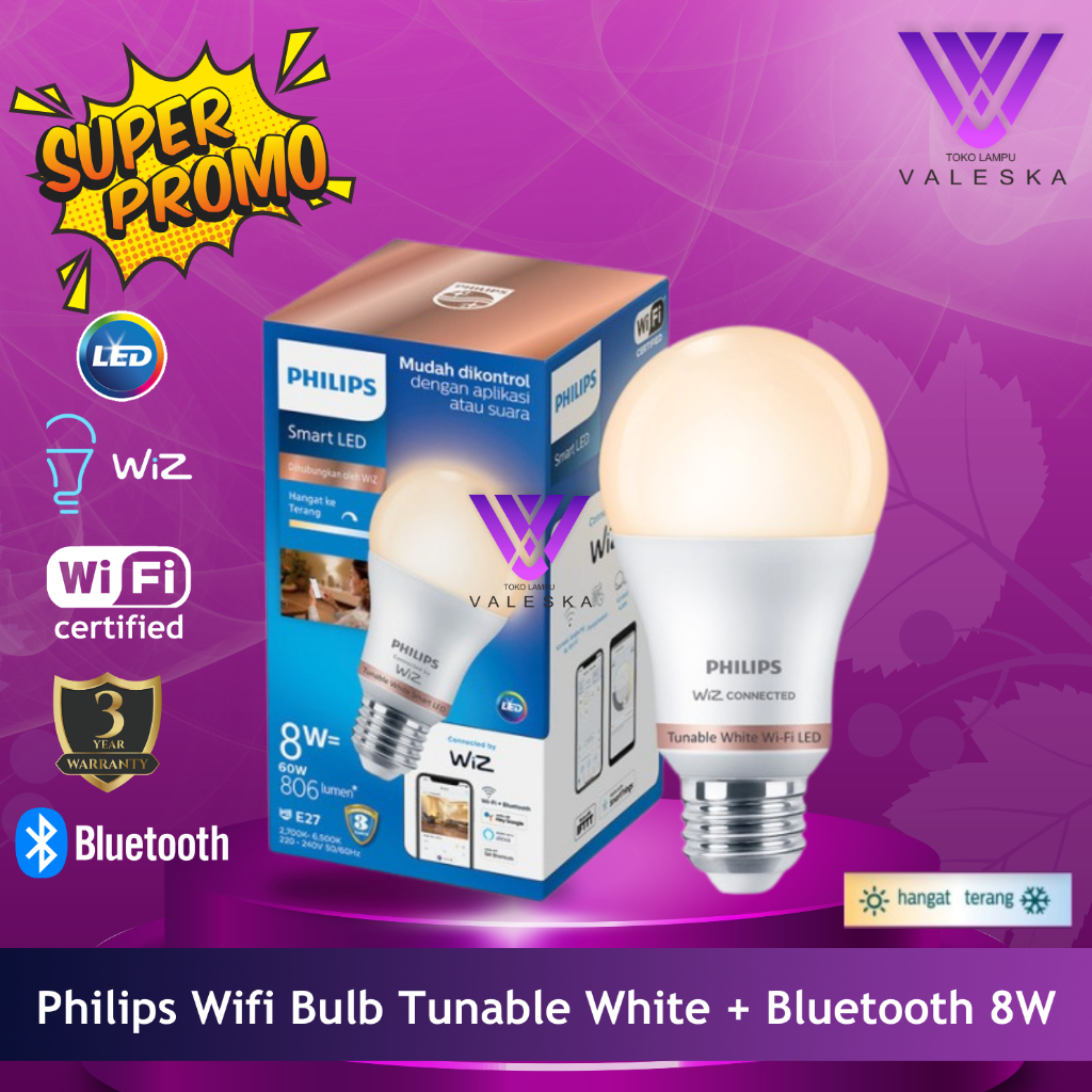 Jual Philips Lampu Smart WiFi LED 8W With Bluetooth - Tunable White (Putih) | Shopee Indonesia