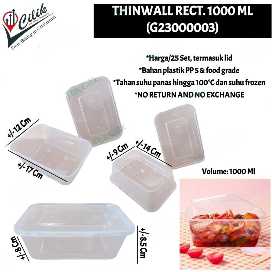 Jual thhinwall+container+rectangular+1000ml+750ml+650ml+500ml+kemasan ...