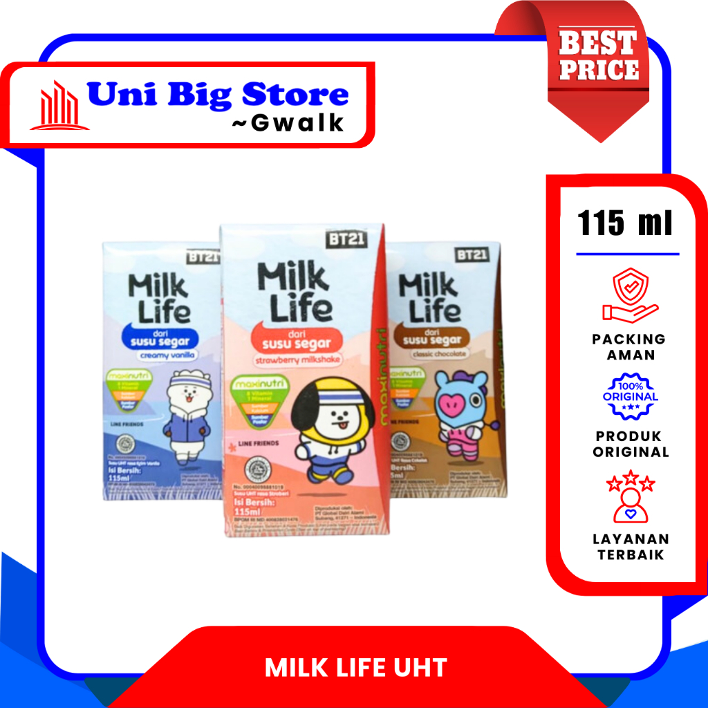 Jual MILK LIFE UHT SUSU SEGAR VANILLA - CHOCOLATE - STRAWBERRY - 115 ml ...