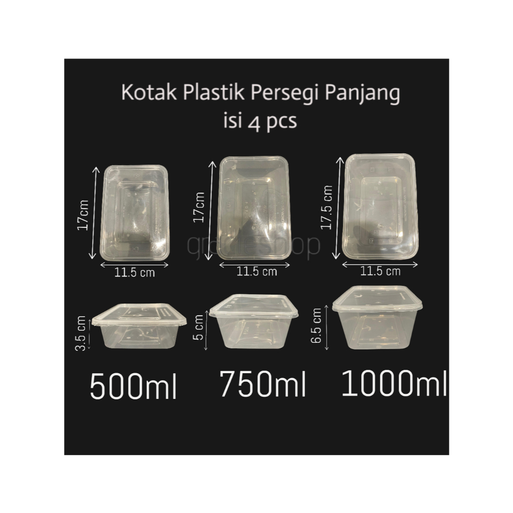 Jual Kotak Plastik Persegi Panjang 500 ml 750 ml 1000 ml isi 12 pcs ...