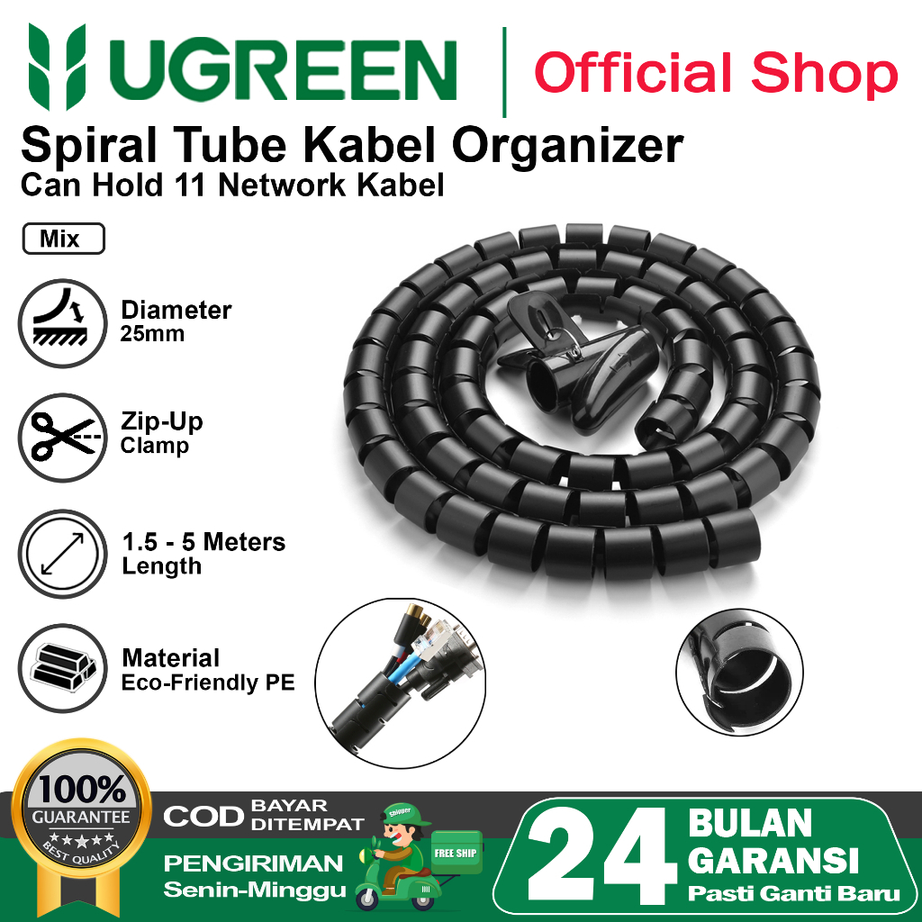 Jual UGREEN Pelindung Kabel Spiral Wrap Cable Zipper Organizer Tube 1 ...