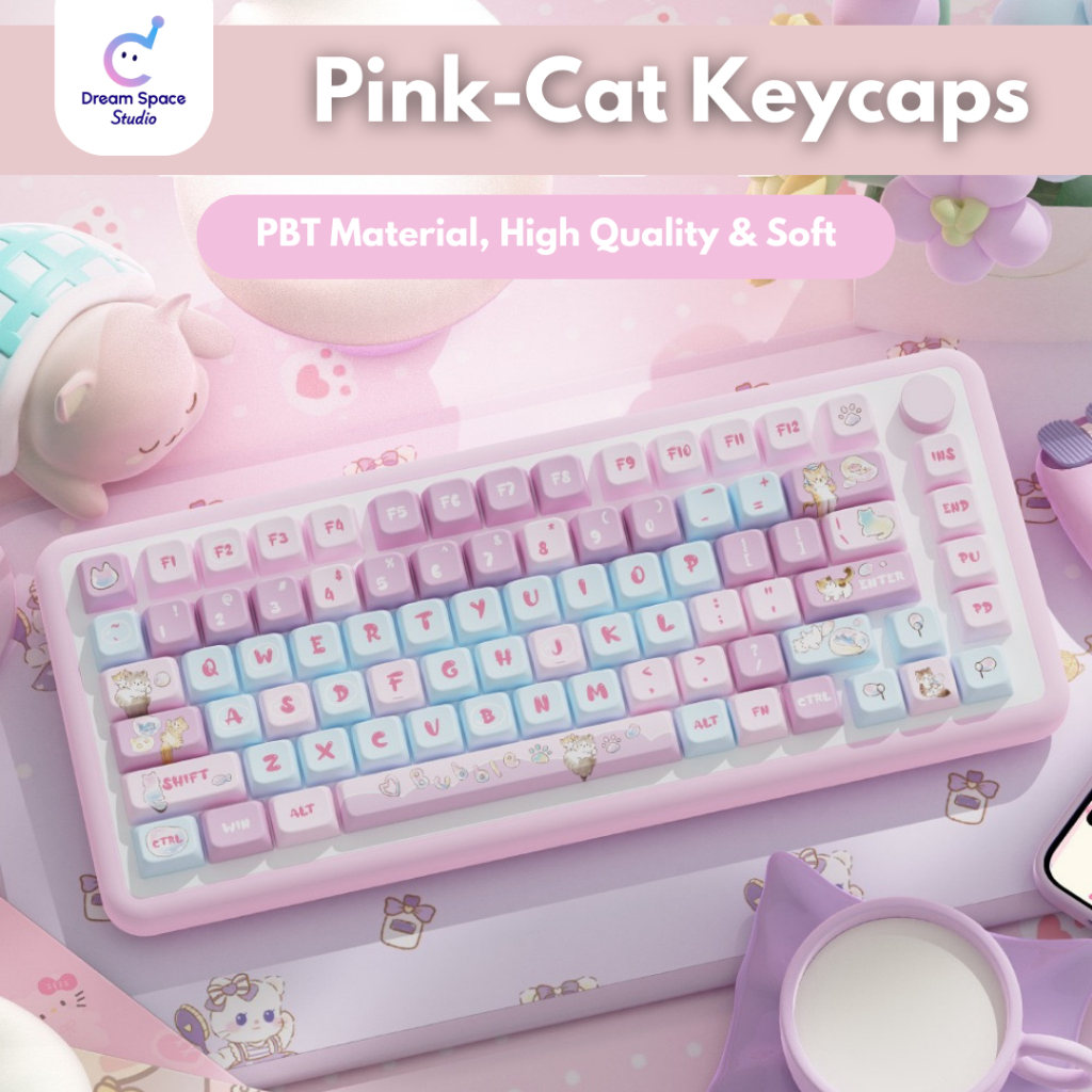Jual Dreamspace Studio Keycaps Keyboard Pink Cute Cat bubble 158 Keys ...