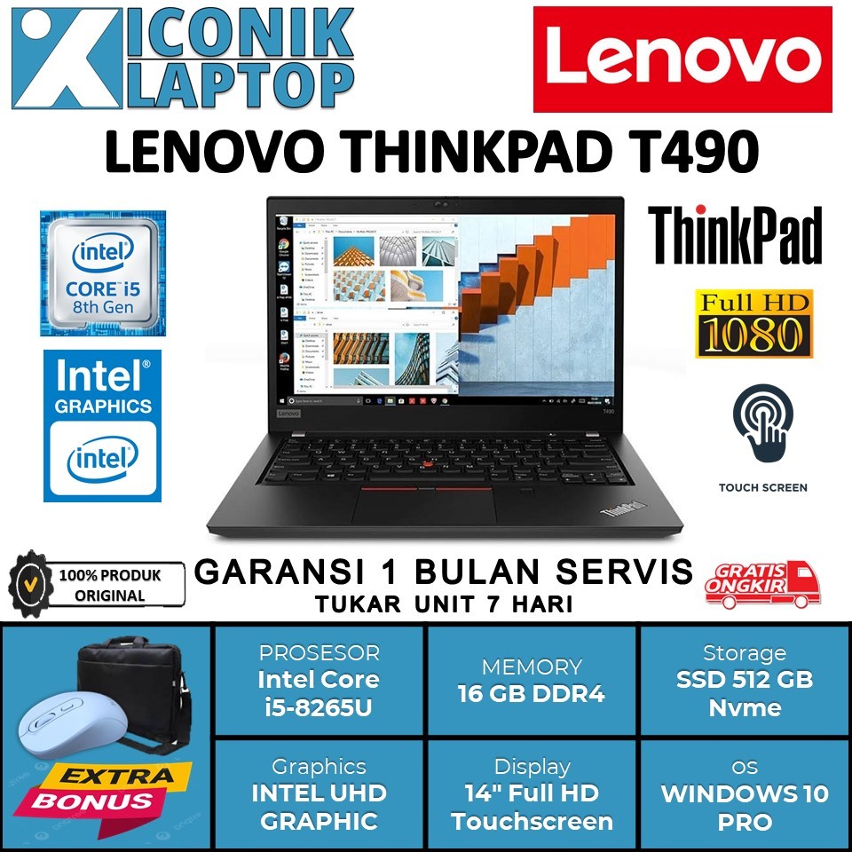 Jual Laptop Lenovo Thinkpad T490 Touchscreen Intel Core i5 Ram 16 GB ...