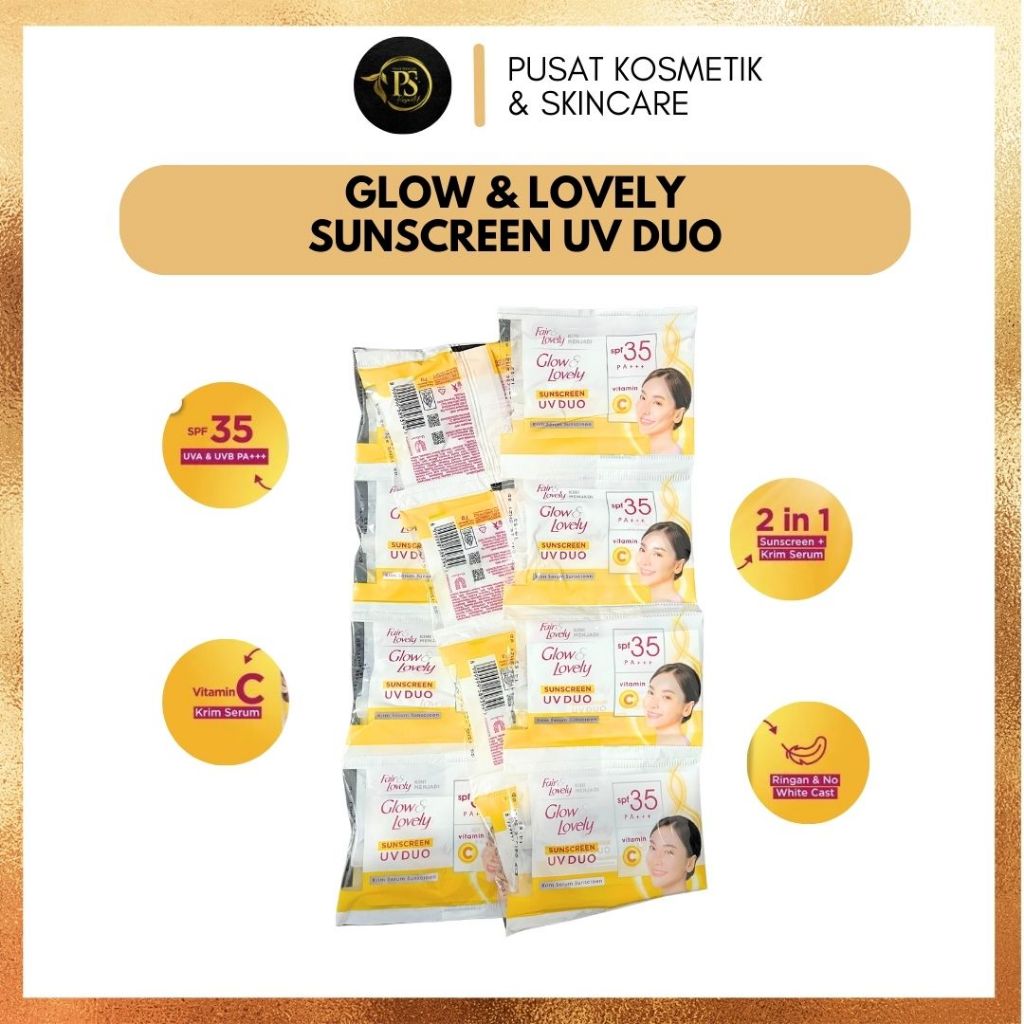 Jual 1 Renceng Isi 12 Pcs Glow & Lovely Sunscreen Uv Duo Vitamin C SPF 35 PA +++ Sachet | Shopee ...