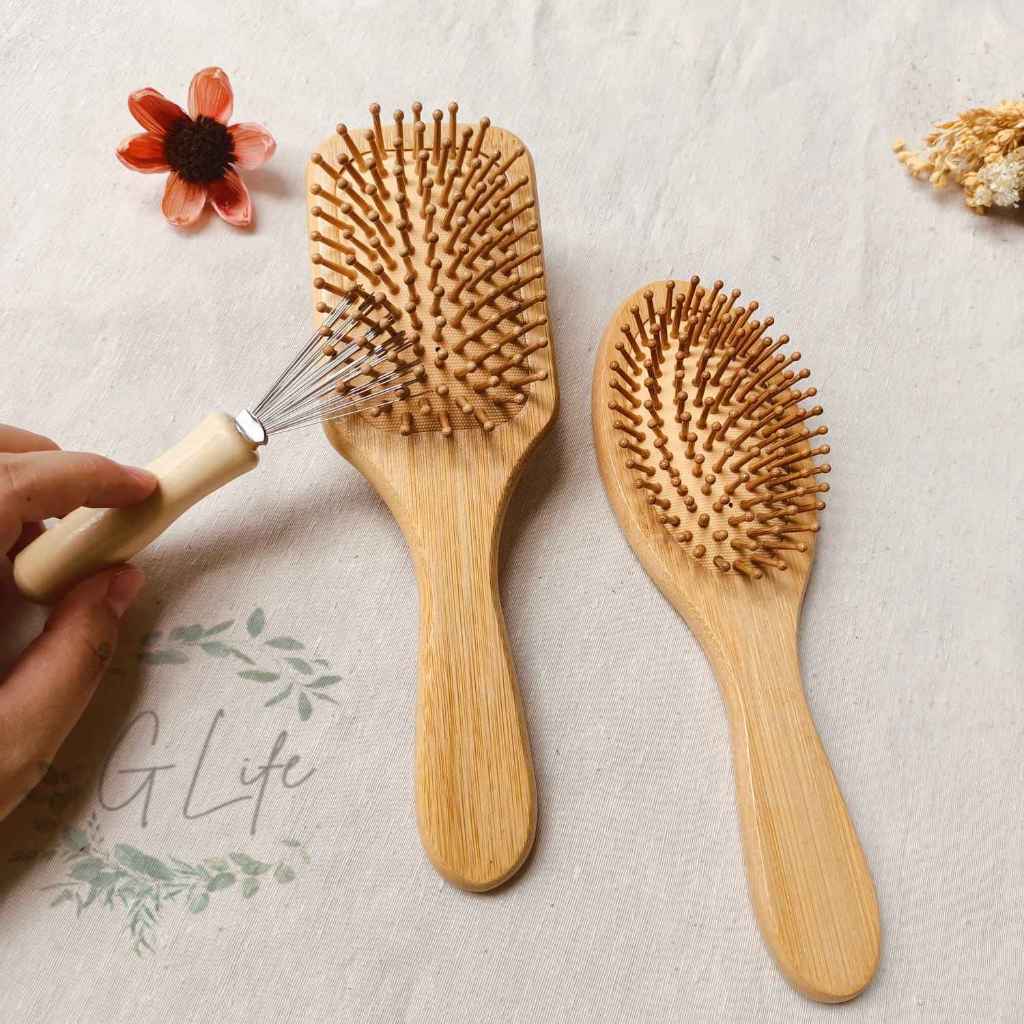 Jual Sisir Rambut Bambu Kayu Premium Hair Brush Massage Cushion Anti ...