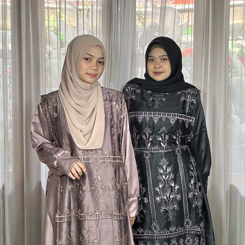 Jual RAYA SERIES DRESS SATIN MIX BRUKAT OUTER LEPAS PASANG JUMBO BAJU ...