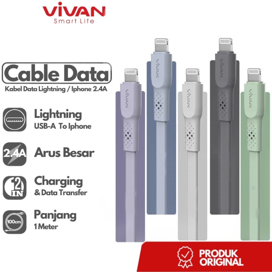 Jual VIVAN CSL100S / CSL100 II Kabel Data Eceran 1Meter Untuk Iphone 5/6/7/8 | Shopee Indonesia