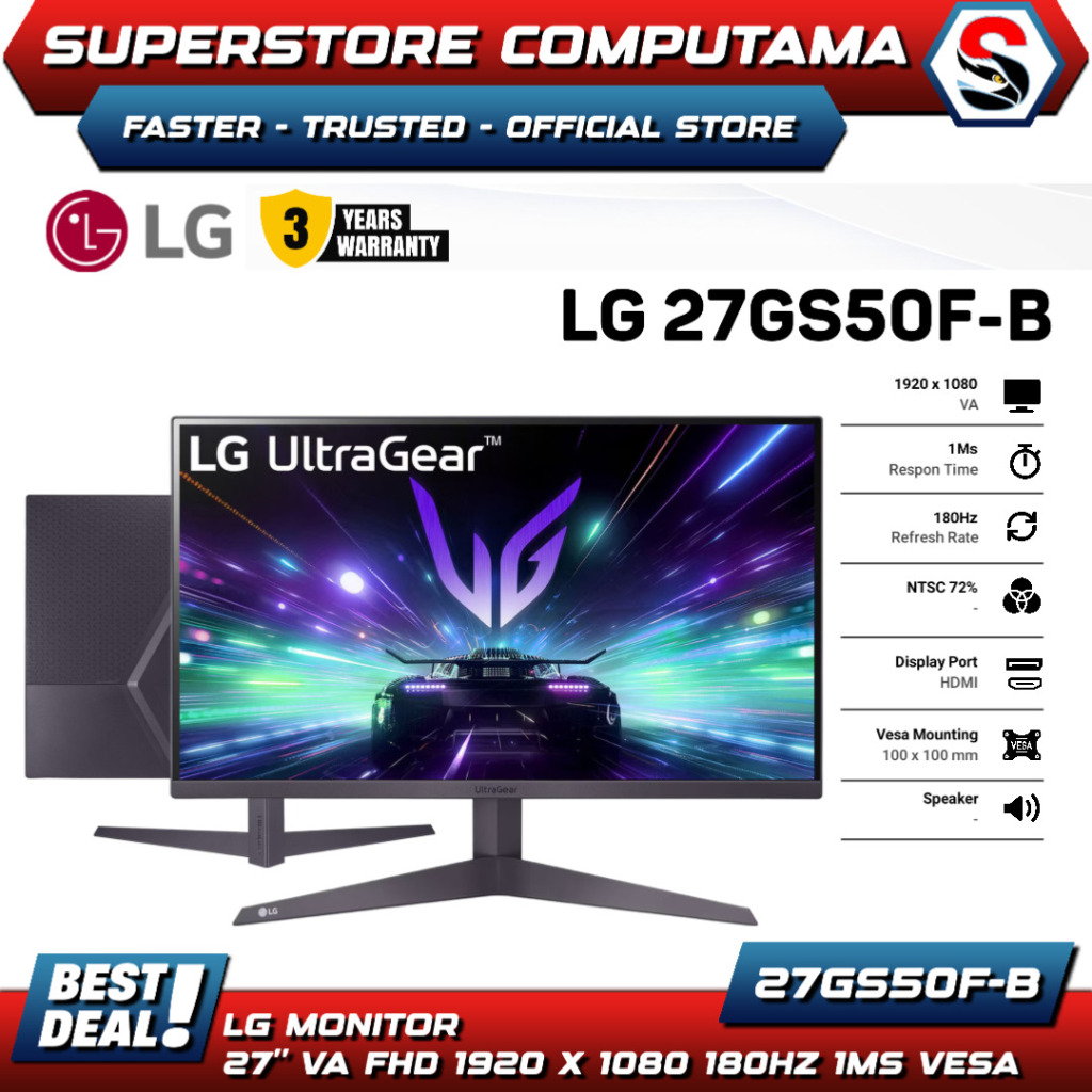 Jual Monitor LED LG UltraGear 27GS50F-B 27" VA FHD 1920X1080 180Hz 1Ms ...