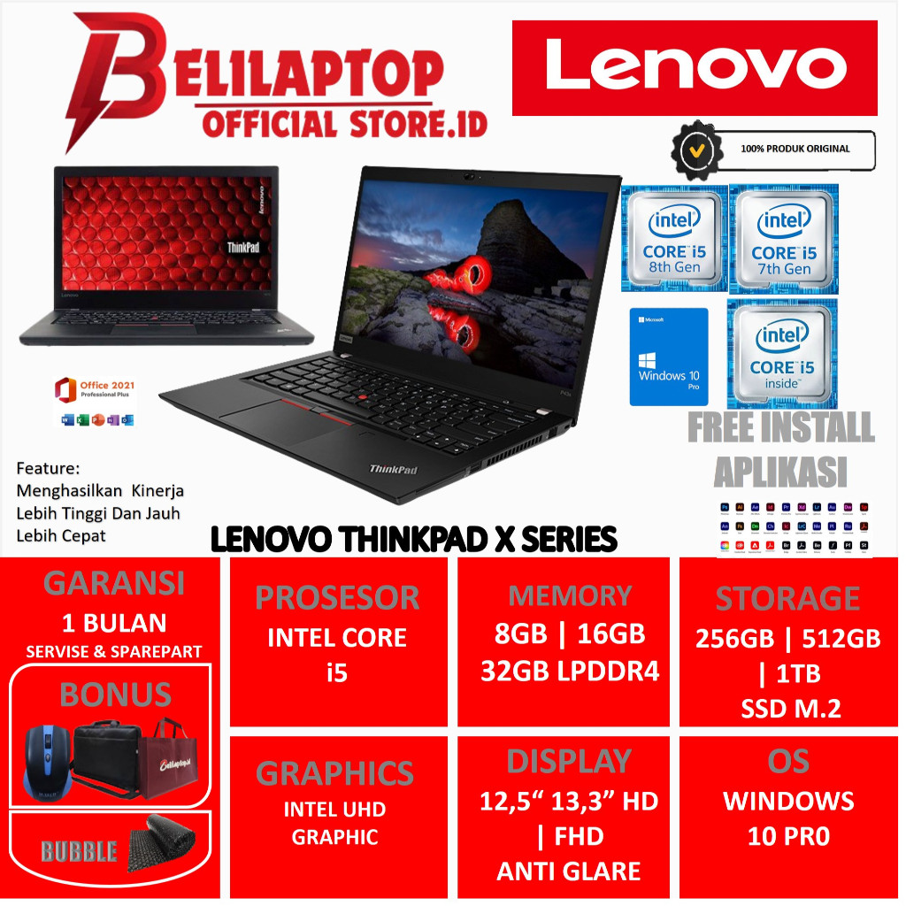 Jual Laptop Murah lenovo Thinkpad X270 X280 X390 Intel i5 Vpro Series 16GB SSD 512GB 12.5 Inch ...