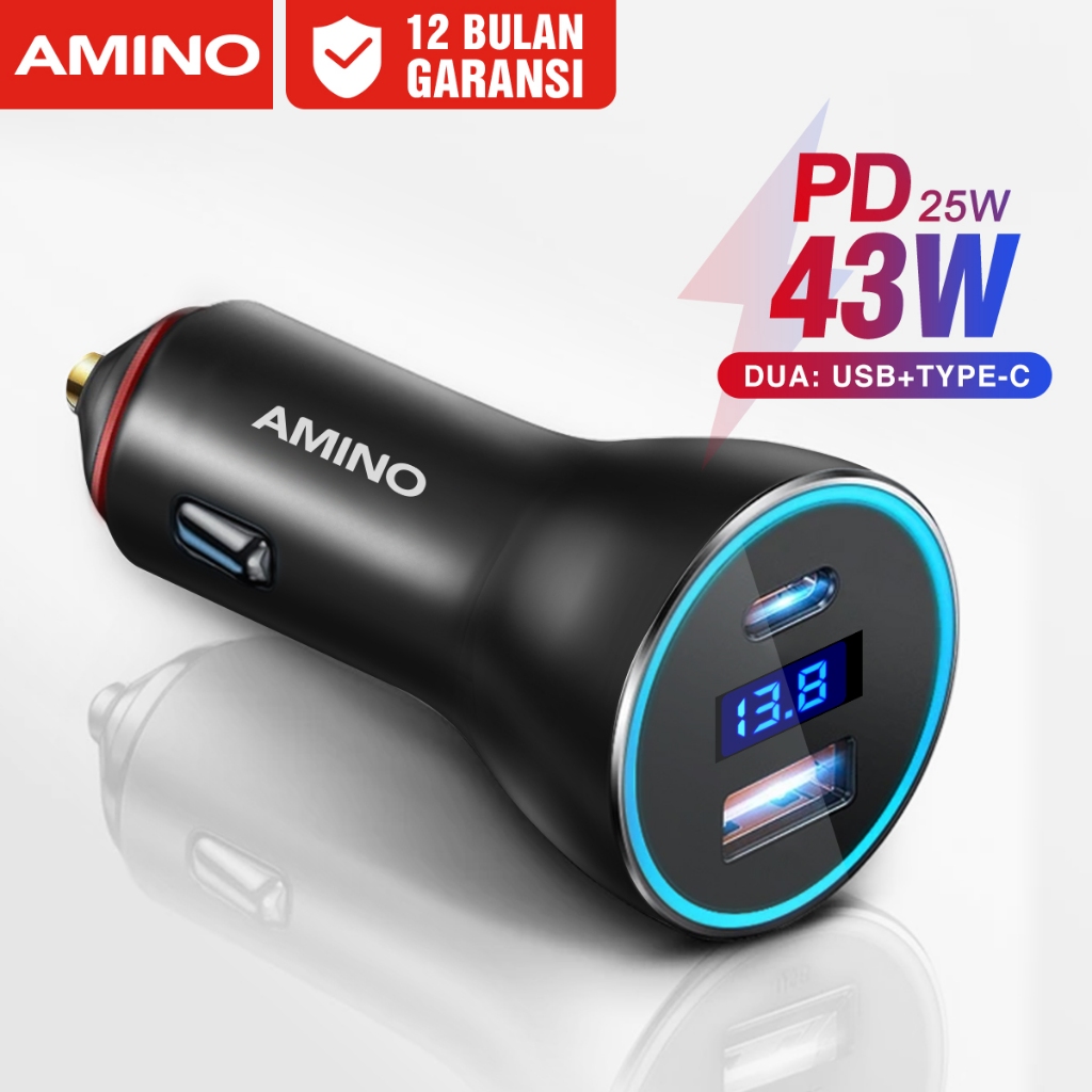 Jual AMINO Car Charger 43W Type-C PD+USB Mobil Quick Charge 3.0 / PD3.0 ...