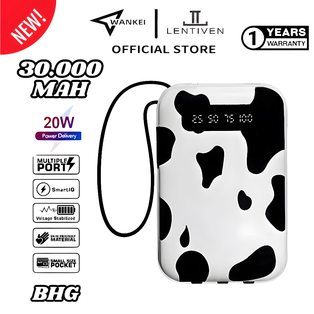 Jual WANKEI LENTIVEN Powerbank 30000MAH With 4 Kabel Data Fast Charging ...