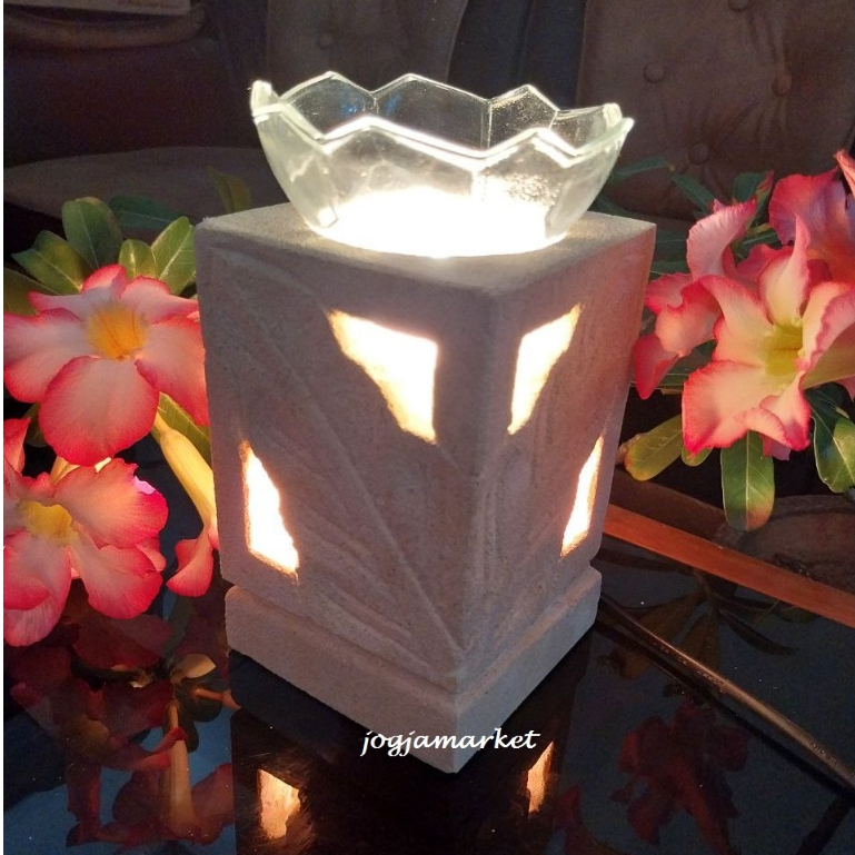 Jual Lampu Aromaterapi Lampu Meja Lampu Hias Full Batu model Daun Kotak ...