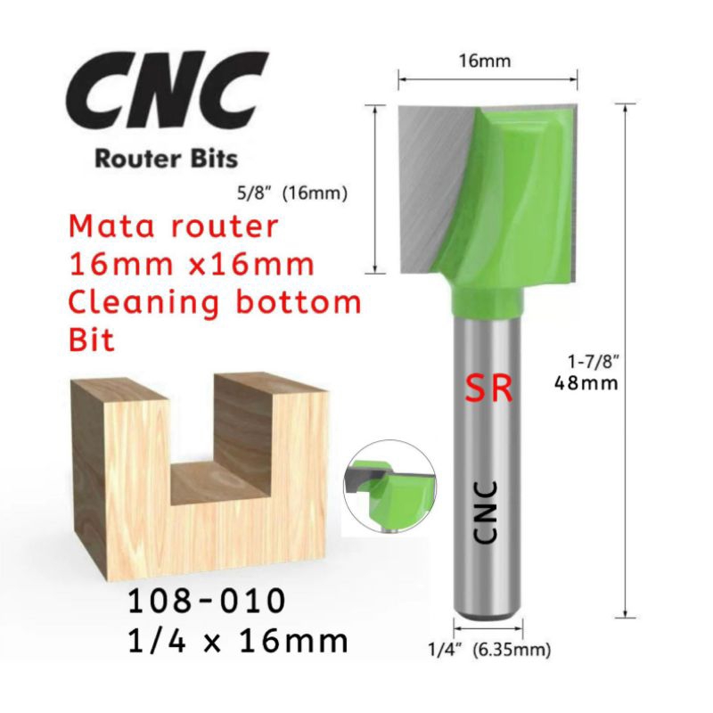 Jual Mata Router 1/4 × 16mm × 16mm/ Profil Cleaning Bottom Bits Merk CNC (108 - 010) | Shopee ...