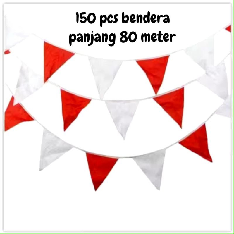 Jual 150Pcs Bendera Merah Putih 80 Meter Bendera Kain Segitiga Bendera Hias Festival | Shopee ...