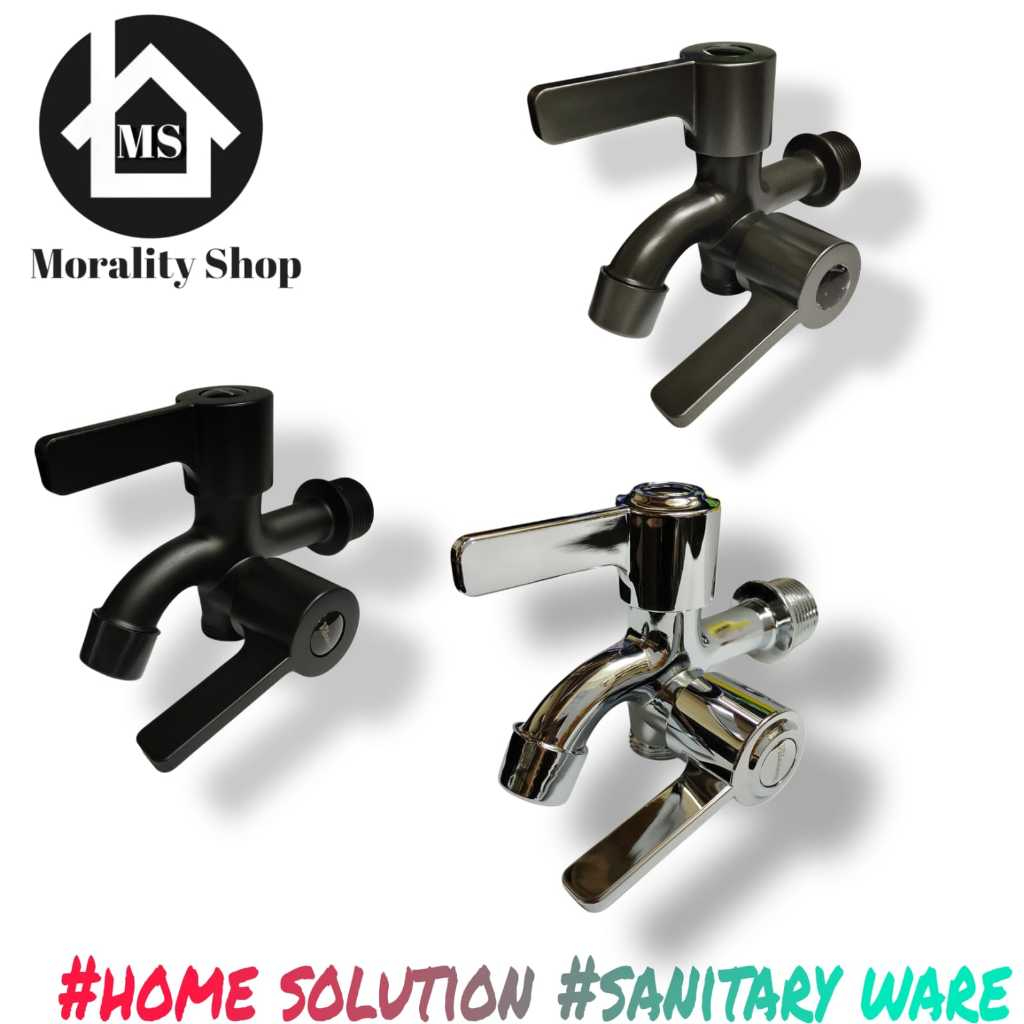 Jual kran cabang 3/4 krom / keran air double shower grey dan hitam black | Shopee Indonesia