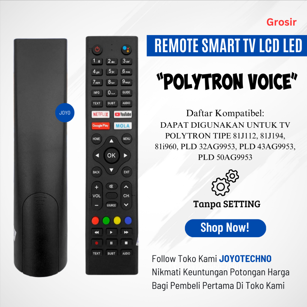 Jual (Kualitas ORI) REMOTE REMOT SMART TV POLYTRON VOICE TIPE 81I960 81J112 81J194 LCD LED ...