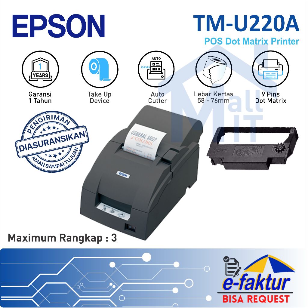 Jual MALLIT EPSON Printer Epson TMU 220A TM U220A TMU220 TMU-220A Usb ...