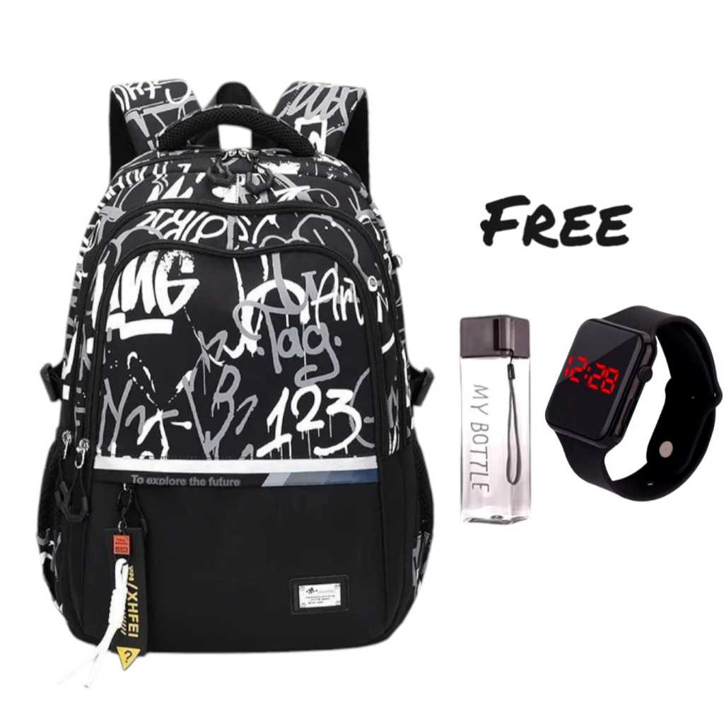 Jual Tas Ransel Sekolah Anak Laki-Laki/Cowok Sd Smp Sma Unisex Free Botol dan Jam Tangan ...
