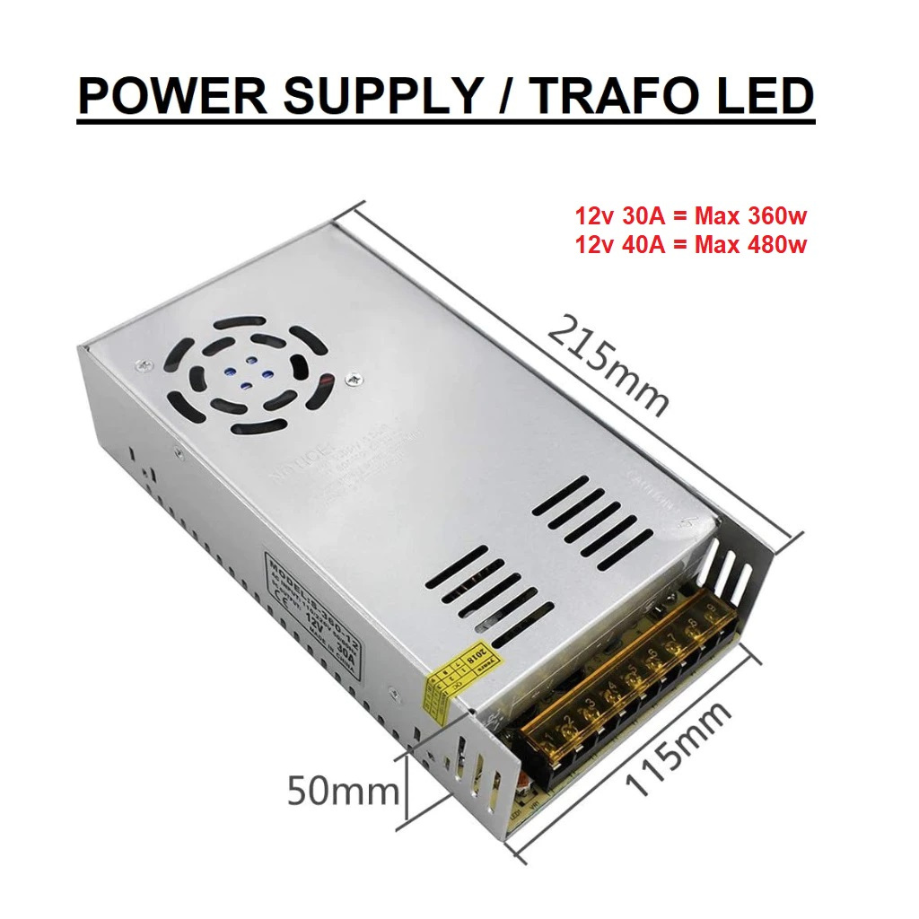 Jual Trafo Adaptor Switching / Power Supply LED Fan 12V 30A (360w ...