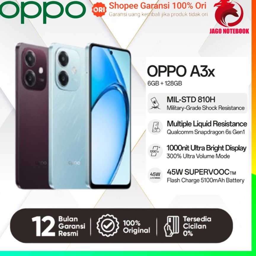 Jual OPPO A3X 4GB 128GB GARANSI RESMI SEINDONESIA (BOX CHA+CAS+SCR ...
