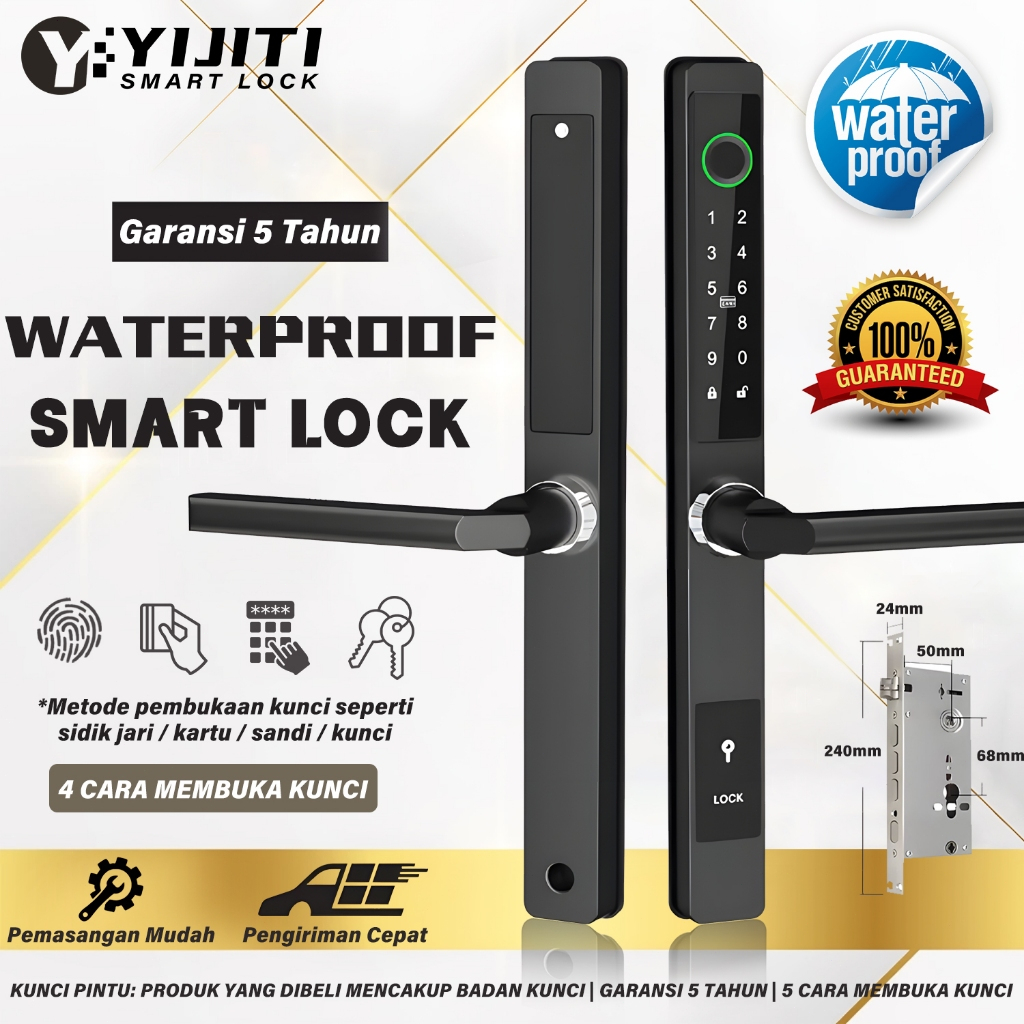 Jual YIJITI Smart Door Lock Kunci Pintu Digital Fingerprint/Card Code Security Electronic Lock ...