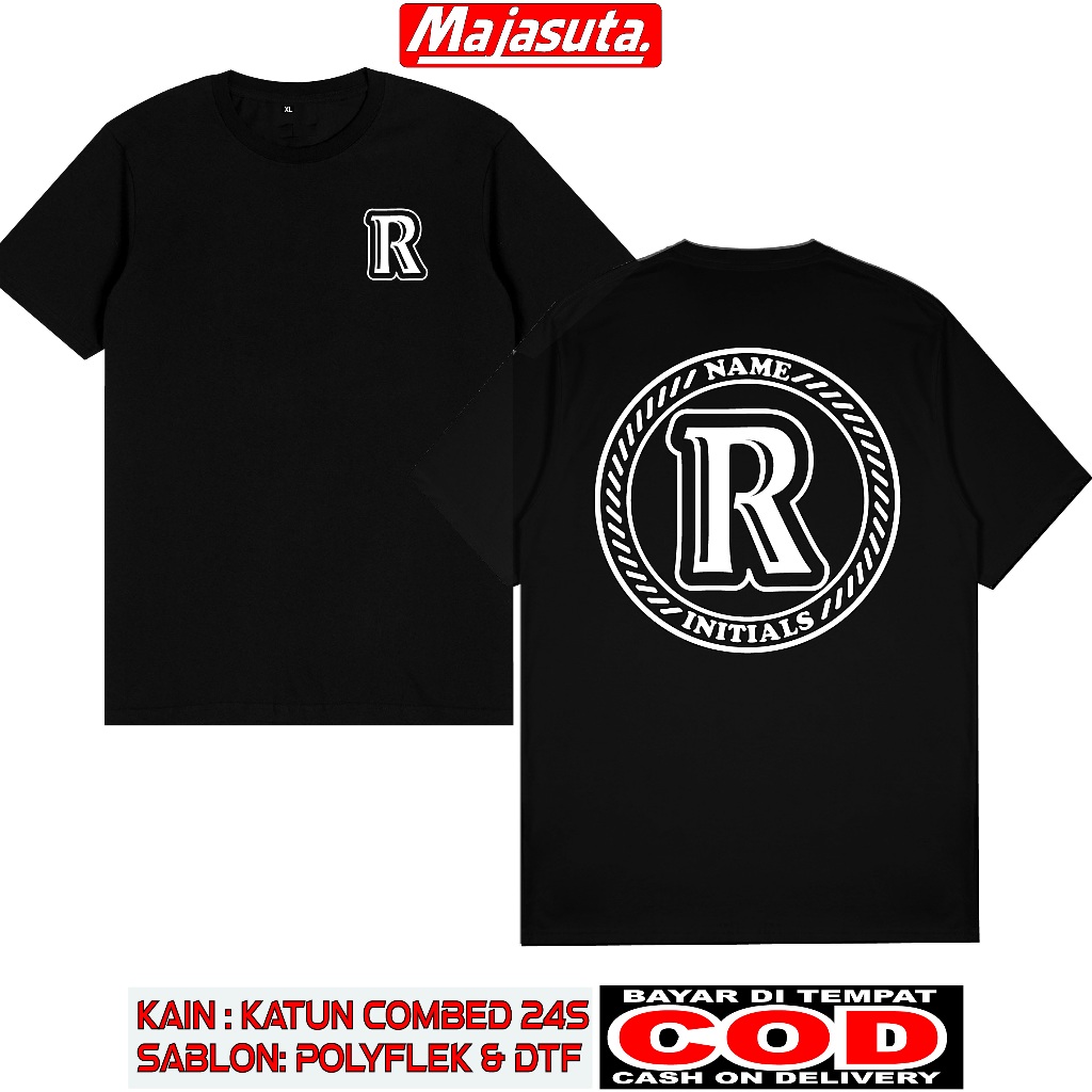Jual KAOS INISIAL NAMA HURUF R SABLON DEPAN BELAKANG KATUN COMBED 24S ...