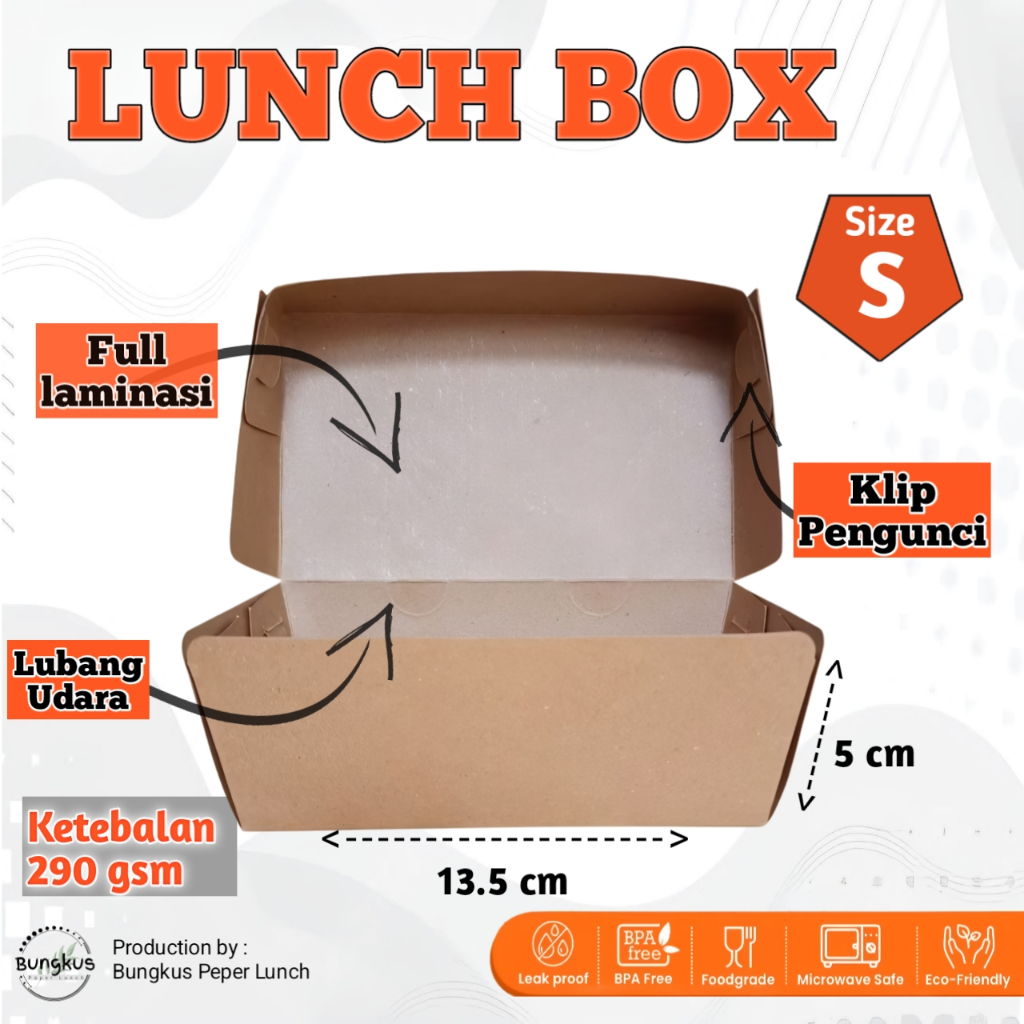 Jual [50pcs]. lunch box paper craft 290 size S / box makanan laminasi ...