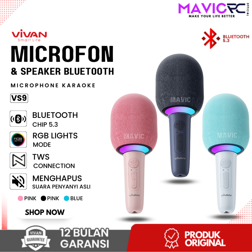 Jual VIVAN VS9 Microphone Karaoke Bluetooth 5.3 Speaker Mic Combo Smart ...