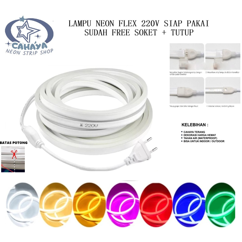 Jual SIAP PAKAI PAKET LAMPU NEON FLEX 220v 10M - 20M + SOKET + TUTUP ...