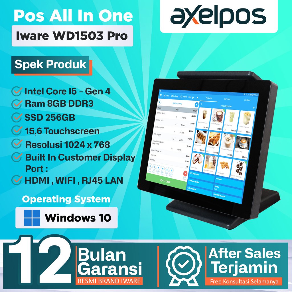 Jual Axelpos Pos All in One Mesin kasir Touchscreen Intel Core I5 Ram 8gb / Ssd 256Gb Iware ...