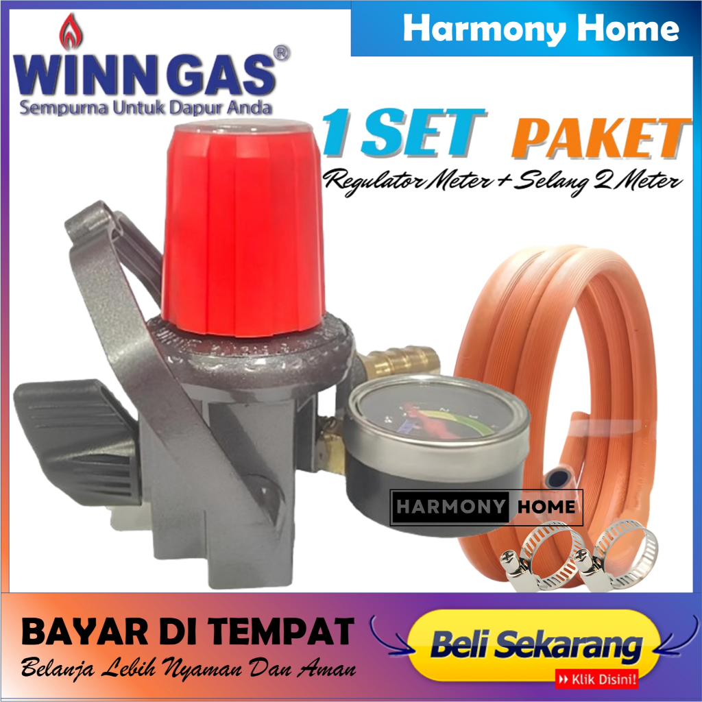 Jual Regulator Winn Gas W-191M+Selang Gas Oren 2 Meter+Klaim Selang 2 ...