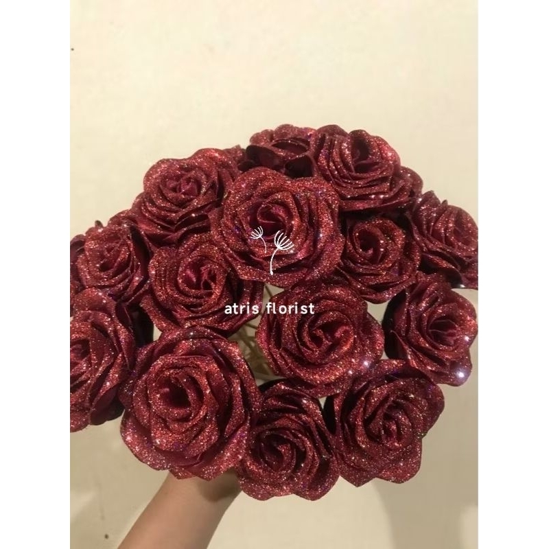 Jual BUNGA MAWAR SATIN GLITTER ISI TANGKAI | Shopee Indonesia