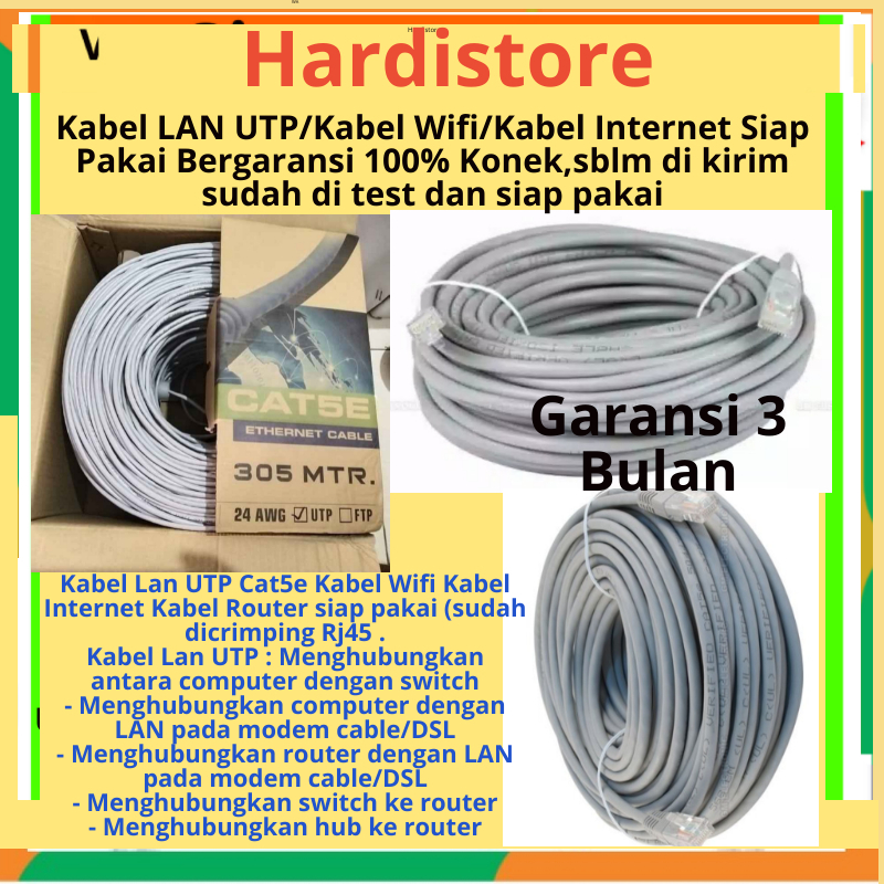 Jual Kabel LAN UTP cat5e Kabel parallel Wifi 3m 4m 5m 6m 8m 10m 15m 20m 25m 30m 35m 40m 45m Siap ...