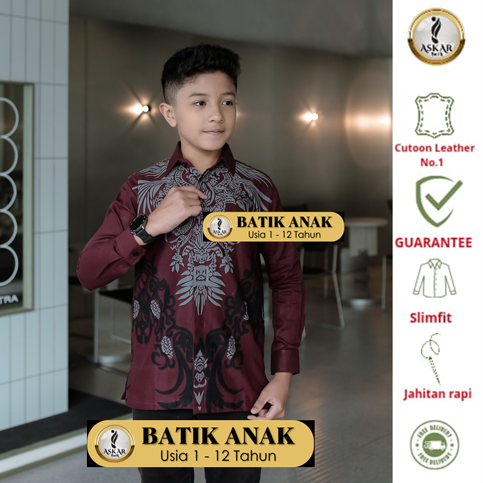 Jual Askar Batik Kids Baju Batik Anak Laki Laki Cowok Slim fit Lengan ...