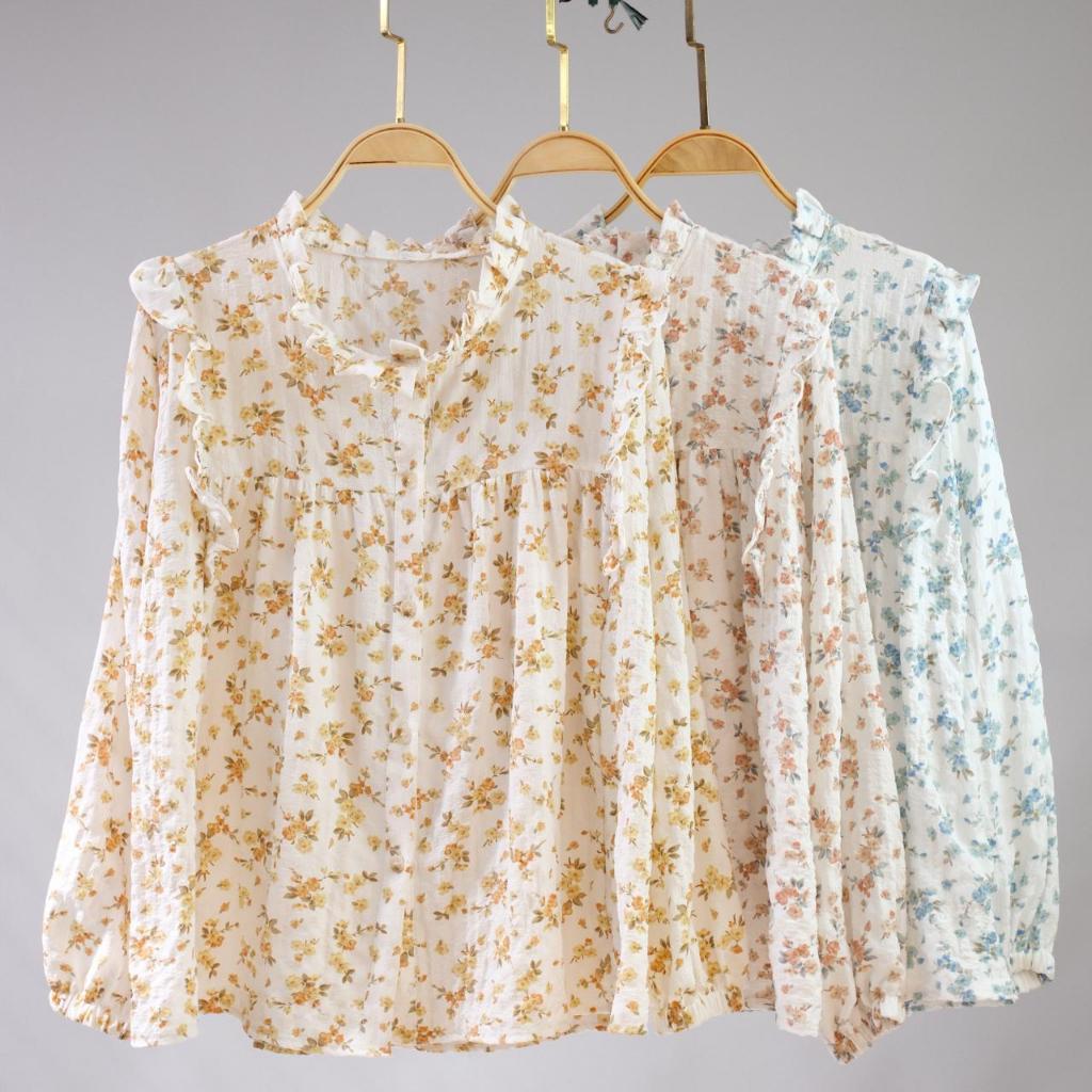 Jual Blouse Wanita Motif Bunga / Atasan Wanita Lengan Panjang / Atasan ...