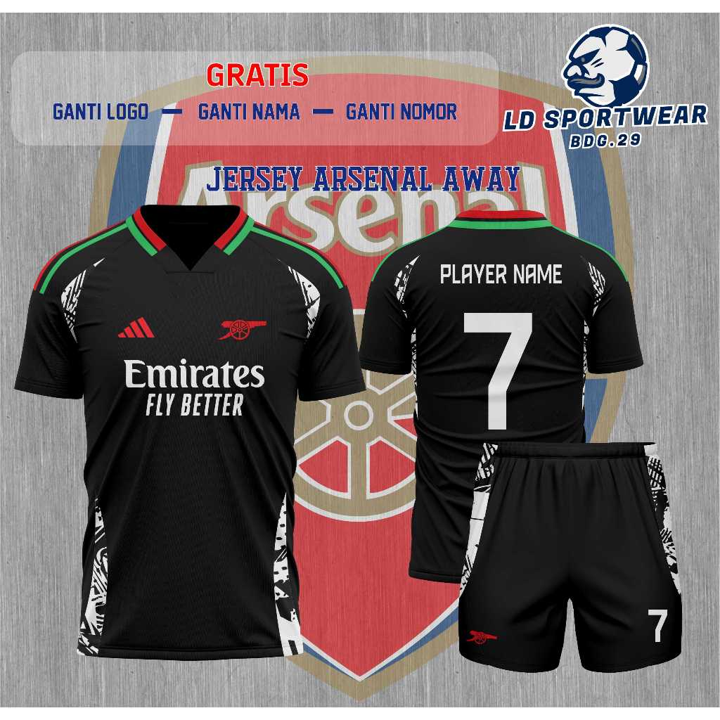 Jual Jersey ARSNAL 2024 AWAY Full Printing Free Custom Nama dan Nomor Punggung | Shopee Indonesia