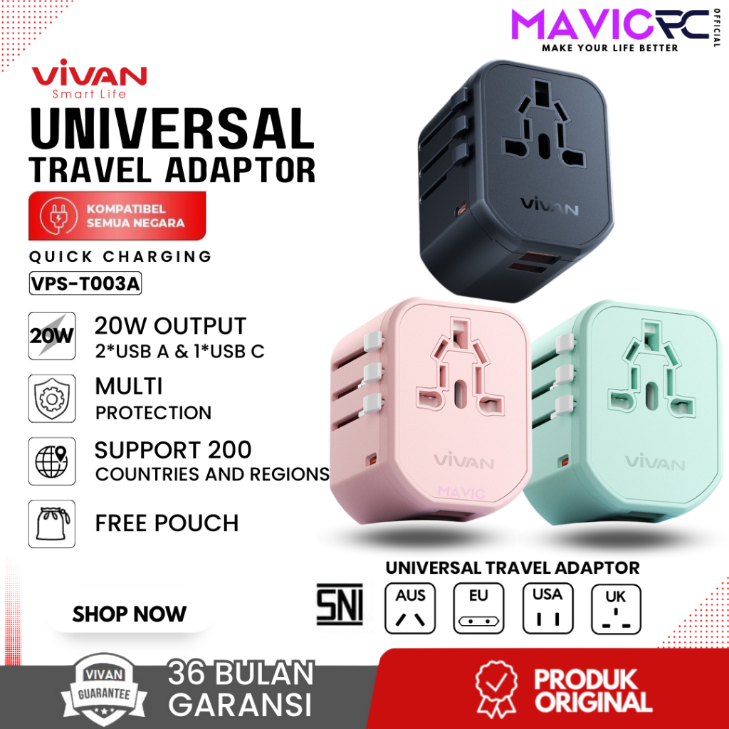 Jual VIVAN VPS-T003A Power Adapter Universal 20W Black USB Type-C USB-C ...
