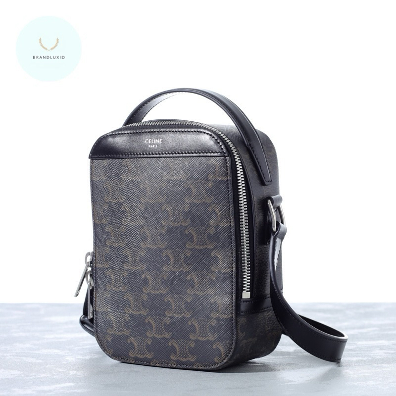 Jual Celine Vertical Messenger Box Bag in Black Triomphe Canvas and Calfskin | Shopee Indonesia