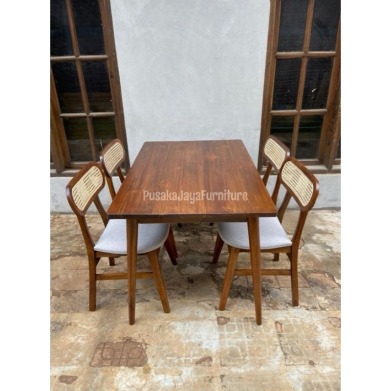 Jual Set Meja Makan Cafe Minimalis Ropan Rotan | Shopee Indonesia
