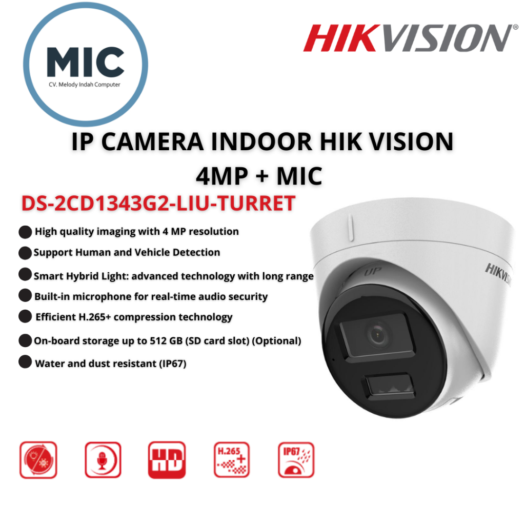 Jual IP Camera Indoor Hik Vision 4mp + Mic DS-2CD1343G2-LIU-Turret ...