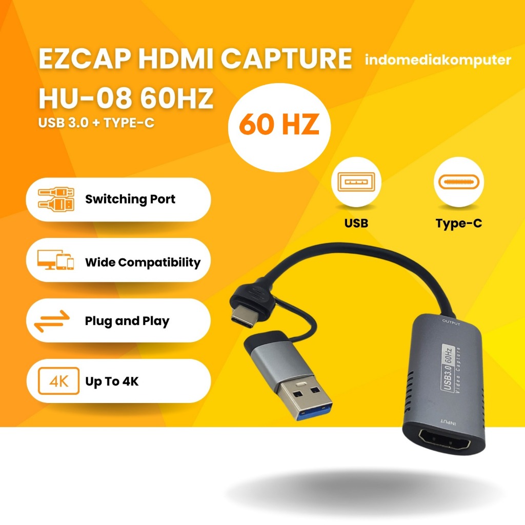 Jual EZCAP HDMI CAPTURE HU-08 60HZ USB 3.0 + TYPE-C | Shopee Indonesia